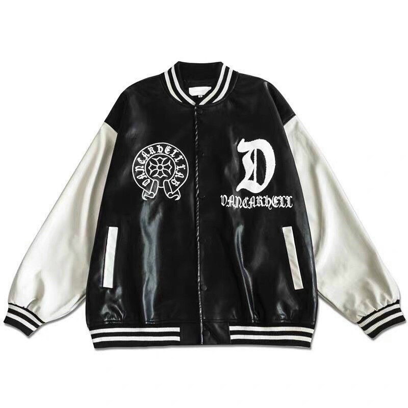 Full leather bomber jacket with embroidered patterns (100% real photo ...