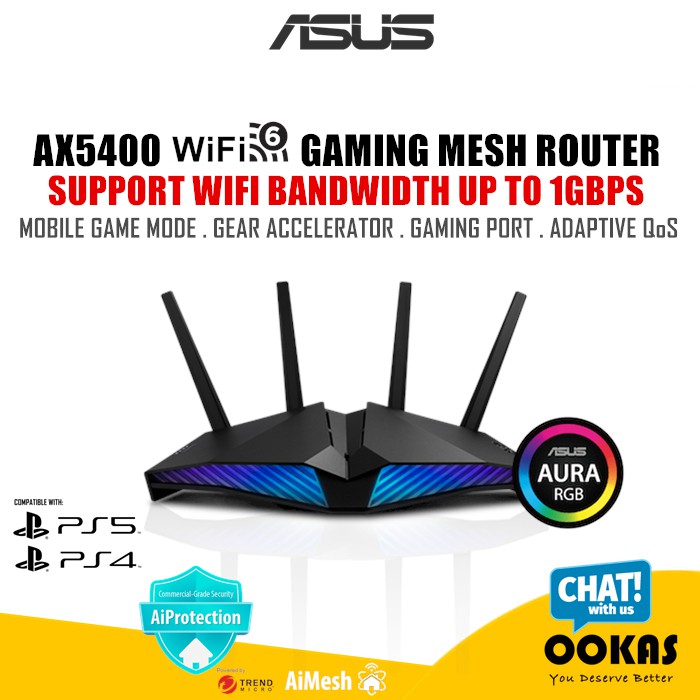 Asus RT-AX82U AX5400 WiFi 6 Gigabit Wireless AX Gaming Router With Aura ...
