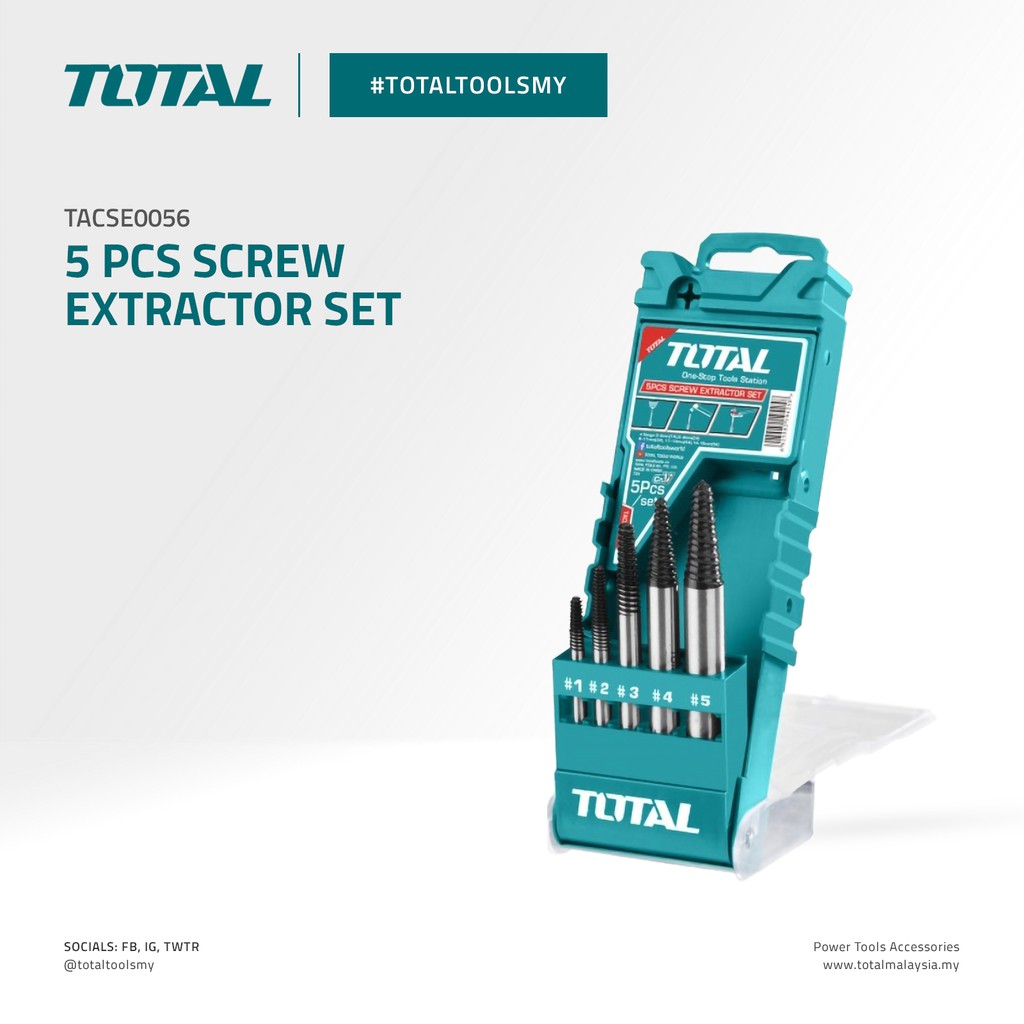 TOTAL Screw Extractor Set To Remove Damaged Screw HRC Cr-V Steel (3mm ...
