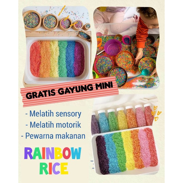 Colorful Rice Rainbow Rice Collage Materials Sensory Play PAUD ...
