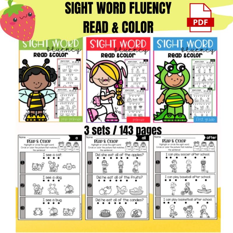 E48 Sight Word Fluency Read and Color Printable (PDF) Kindergarten ...