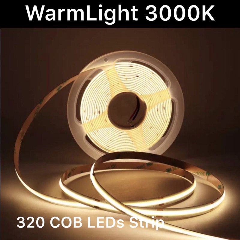 COB LED Strip Light 12V 320 LEDs/m 16.4ft High Density Flexible Tape ...