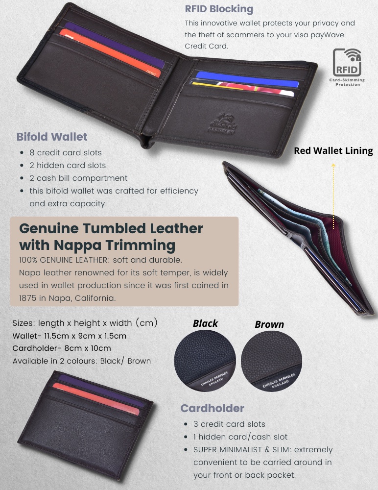 Charles Berkeley Tumbled Leather Bifold Wallet Cardholder Bundle Gift ...