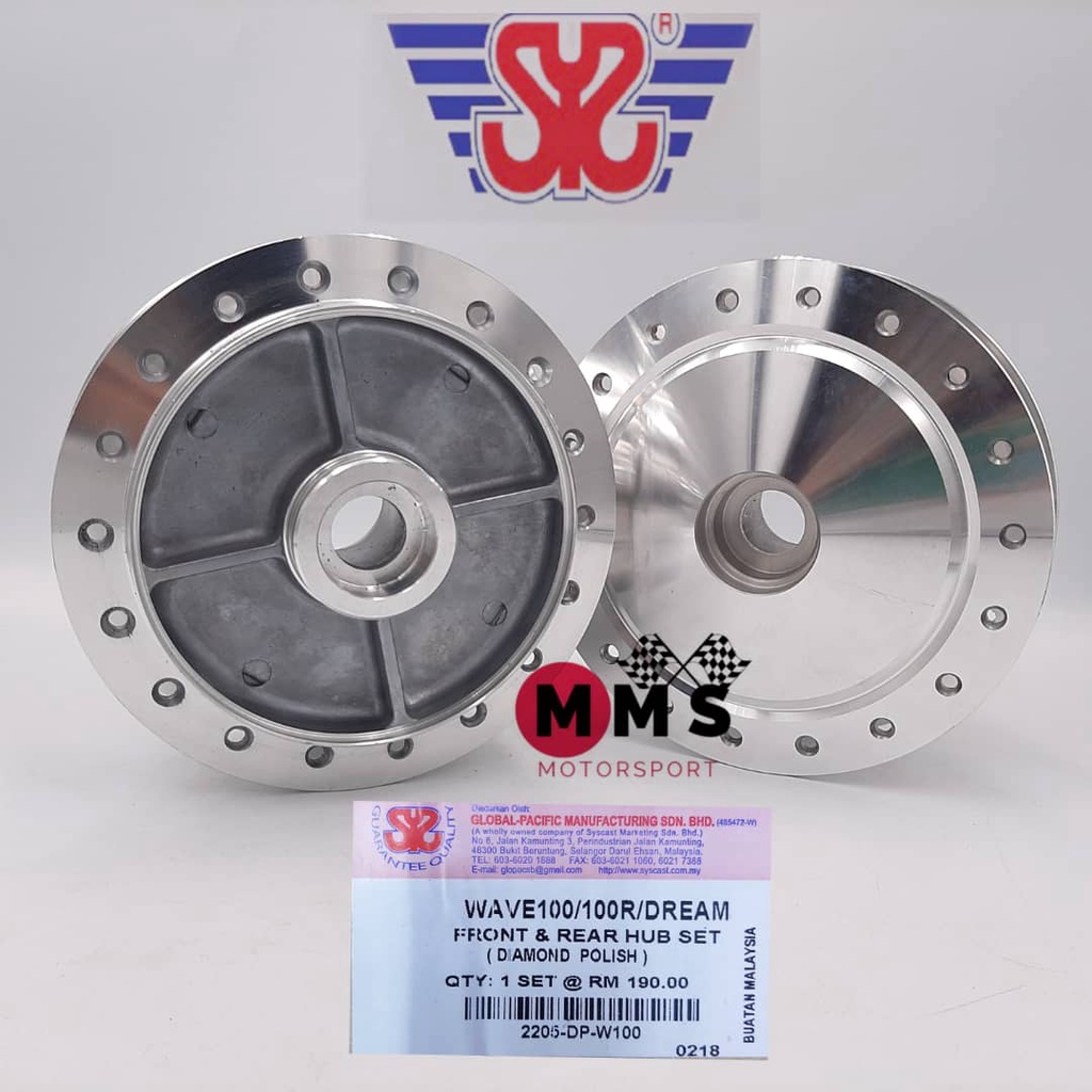 SYS Front Rear Hub WAVE 100 / 100R / DREAM STD 36 Set Diamond Polish ...