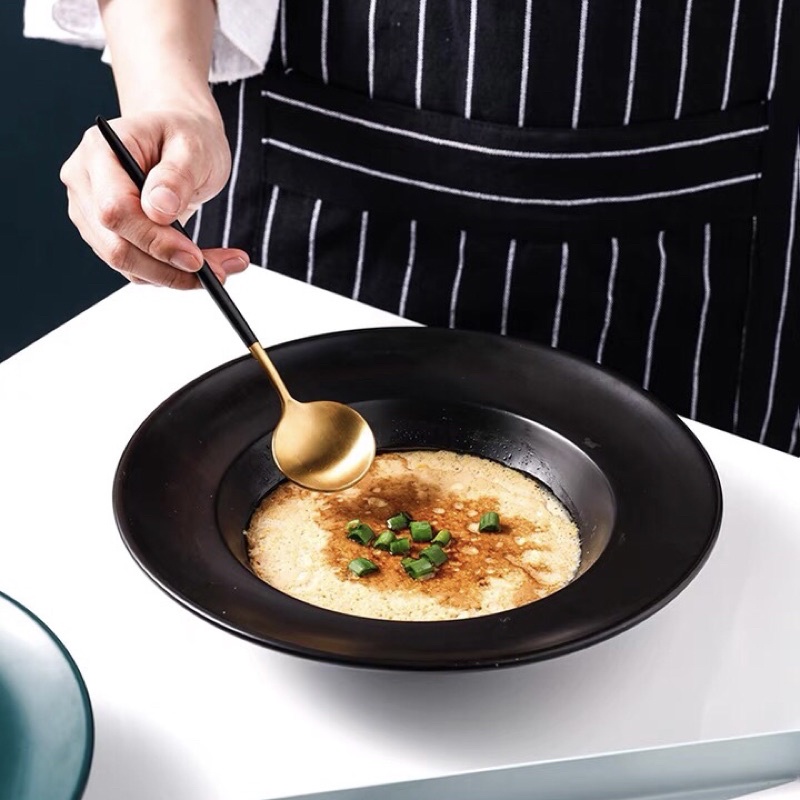 Melamine Matt Black Western Soup Plate Fine Dine Food Spaghetti Pasta ...