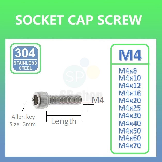 M3 M4 Hex Socket Cap Head Screws 304 Stainless Steel SHINY SURFACE ...