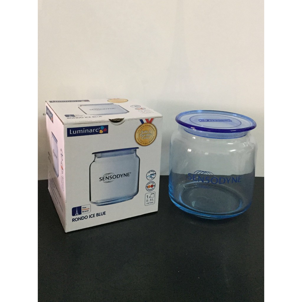 LUMINARC RONDO ICE BLUE CANISTER 0.5L STORAGE GLASS JAR BALANG KUIH ...