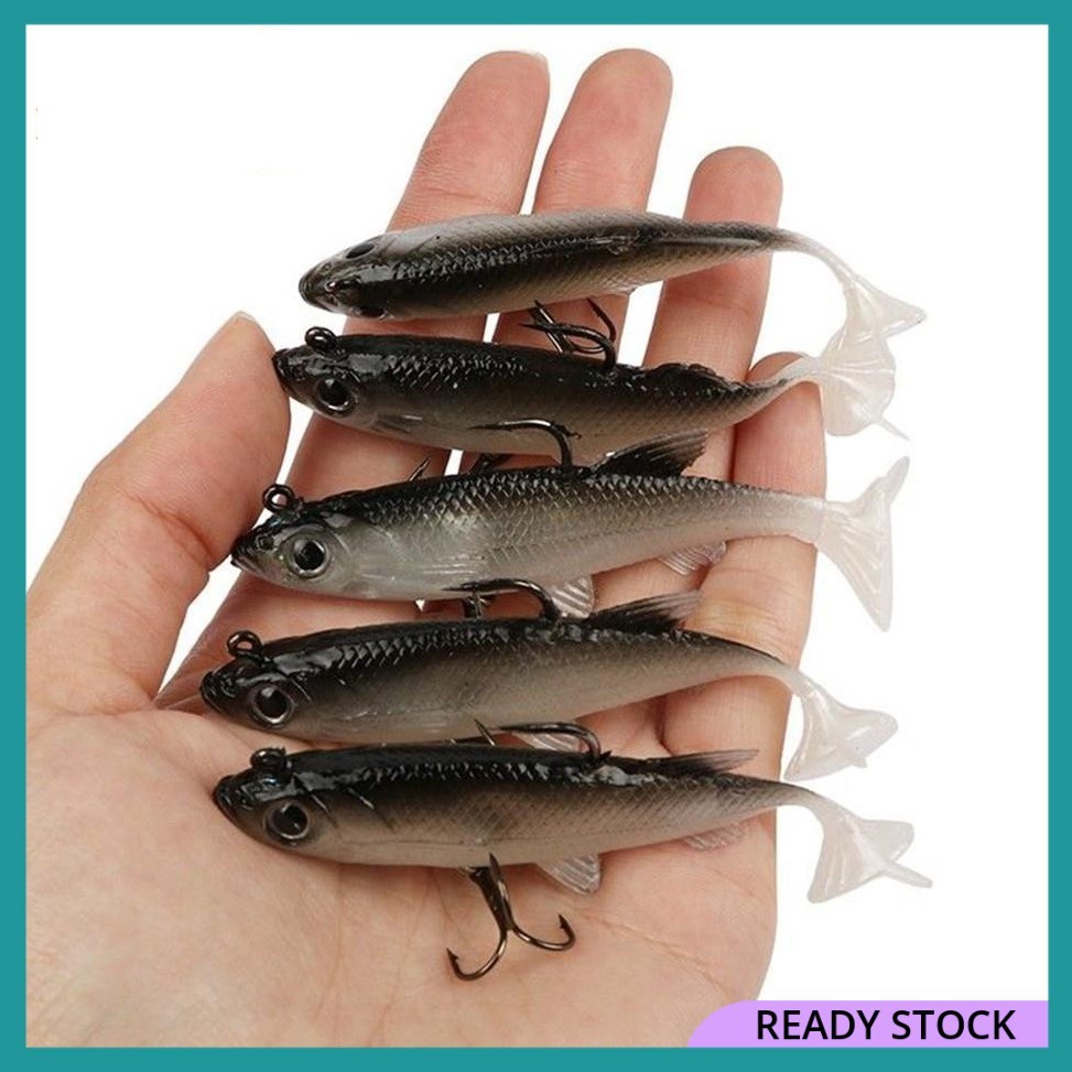 5PCS Sea Bass Lead Fishing Lures Umpan Ikan Tiruan Bass with T Tail ...