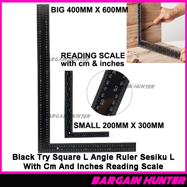 Black Try Square Ruler Angle Ruler L Shape Ruler Sesiku L With Cm And ...