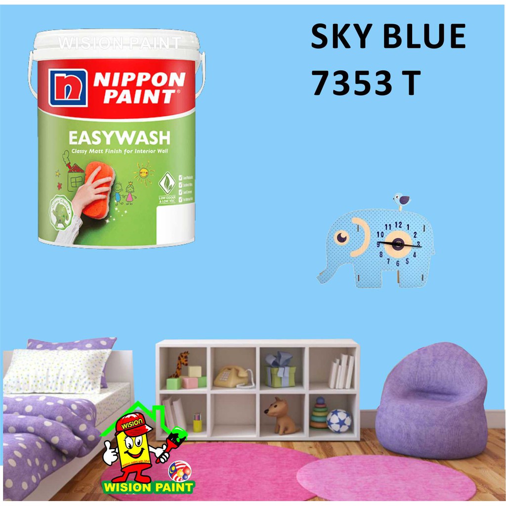 SKY BLUE 7353 T ( 1L ) Nippon Paint Interior Vinilex Easywash Lustrous ...