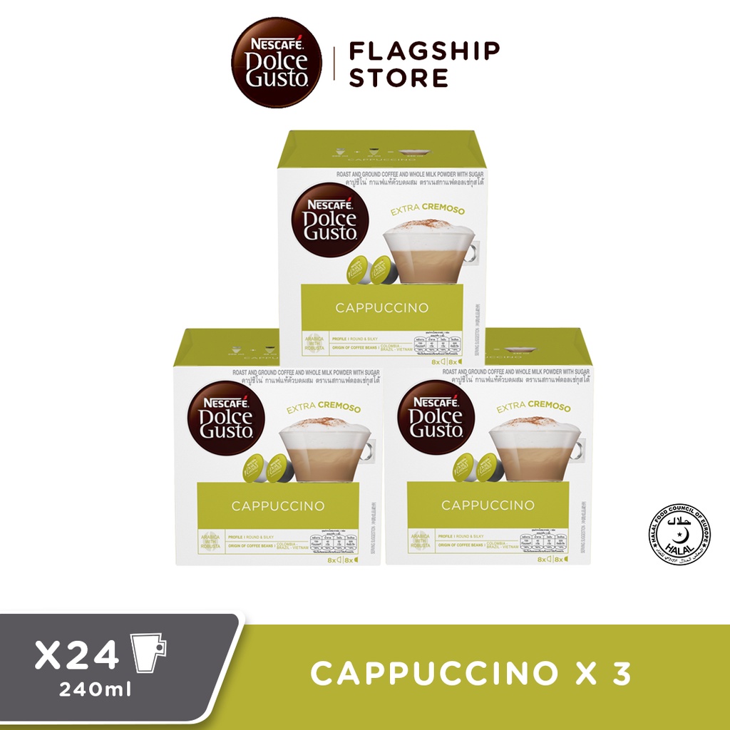 [Pack of 3] NESCAFE Dolce Gusto Cappuccino Coffee Capsules, Box of 8+8 ...