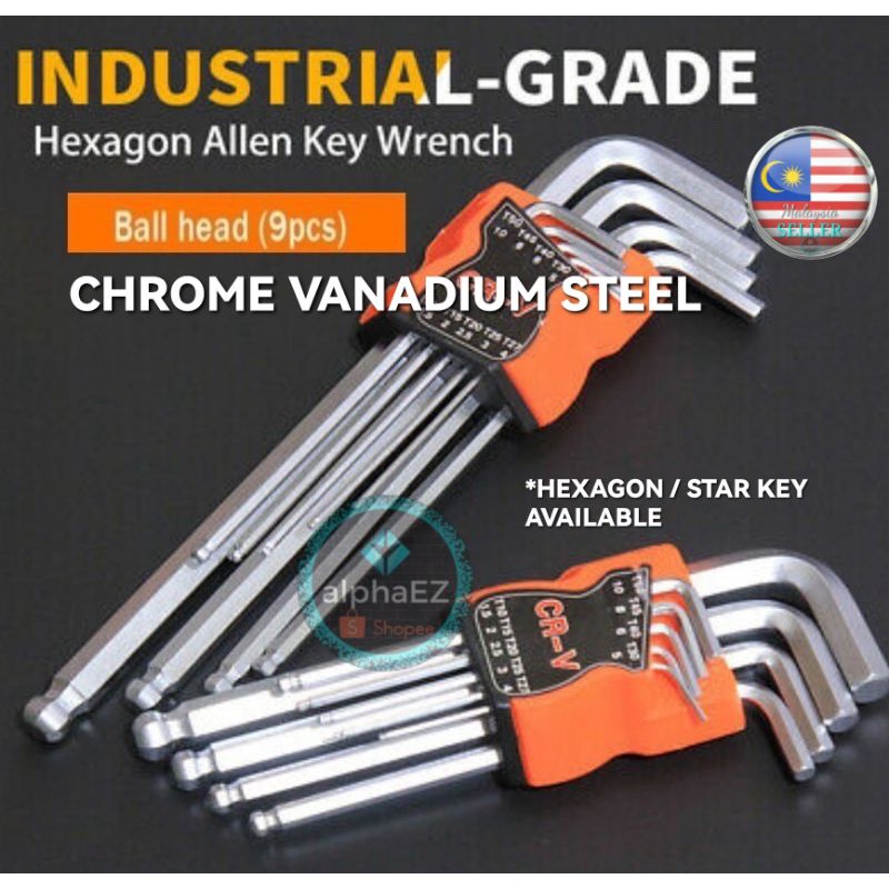 🇲🇾 9PCS L Type Double-End Hex / Star Wrench Set Allen Key Hexagon Flat ...