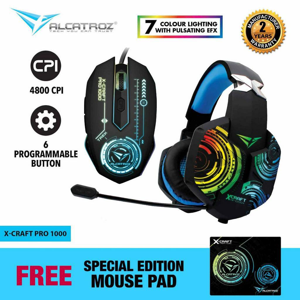 Alcatroz XCraft Pro Silent Laptop/PC Gaming Mouse and Headset Combo ...