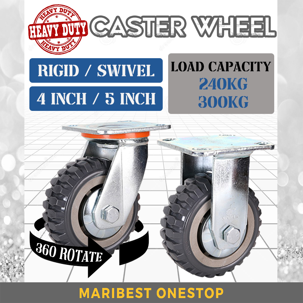 4 INCH/5 INCH 240KG-300KG HEAVY DUTY RUBBER CASTER WHEEL [SWIVEL]360 ...