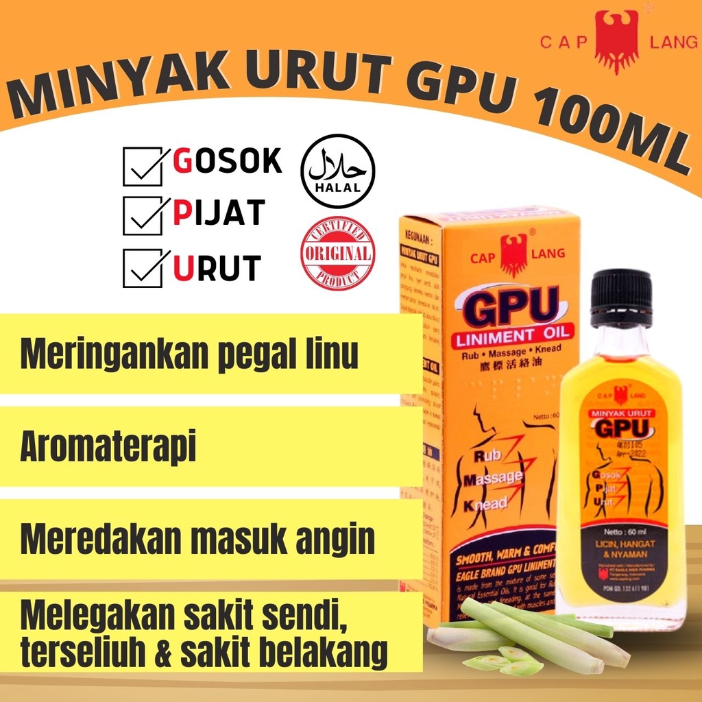 Minyak Urut GPU Gosok, Pijat dan Urut Cap Lang Licin, Hangat dan Nyaman ...