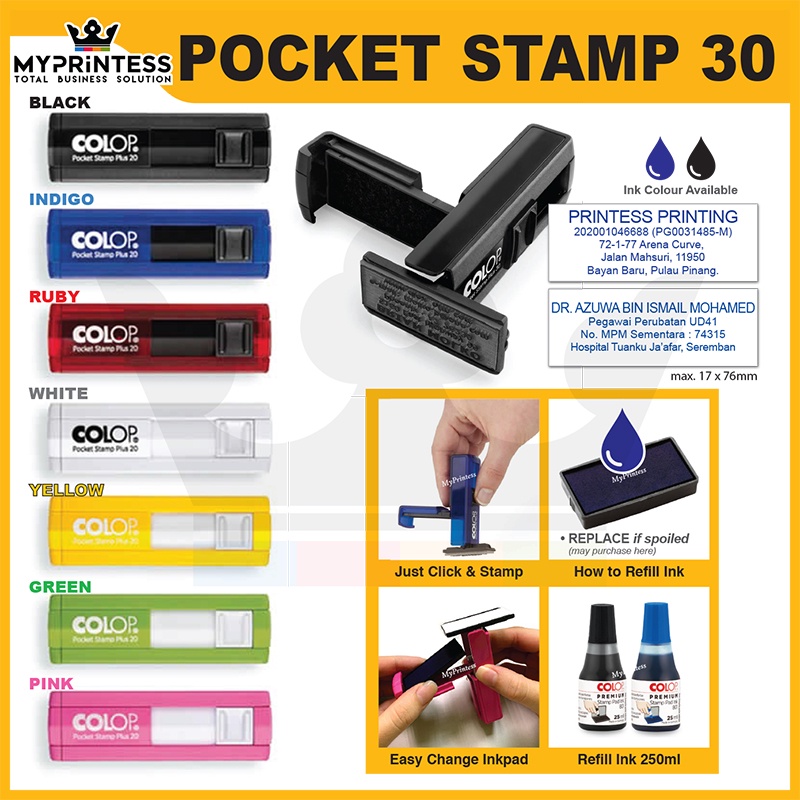 * SAME DAY POST * (READY STOK) Colop Pocket Rubber Stamp 20 | 30 | 40 Self Inking Rubber Stamp ...