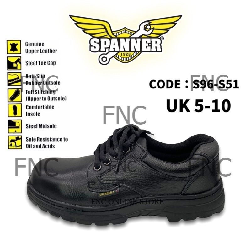 SPANNER Original Men's Safety Shoes Leather Toe Cap Mid Sole Low Cut ...