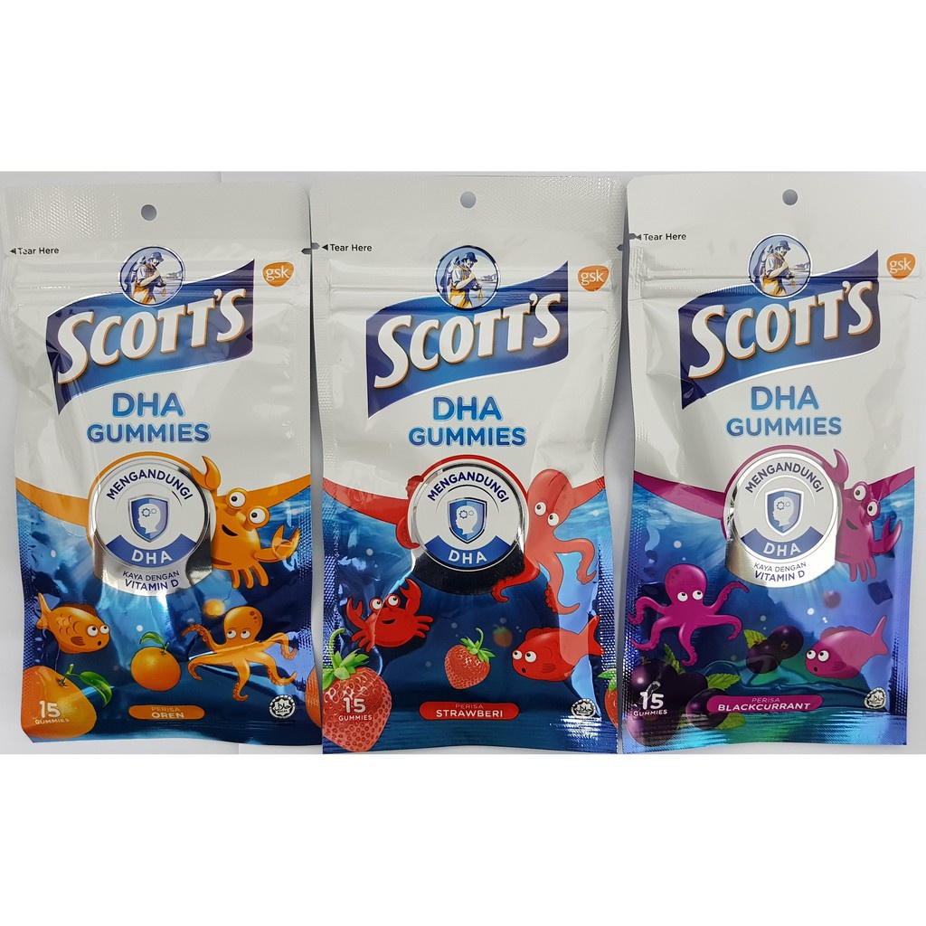 Scott's DHA Chewable Gummies, Orange, Strawberry & Mix Flavour (1 x 15 ...
