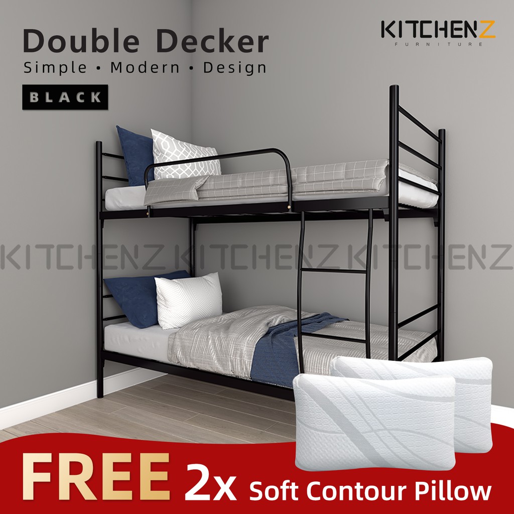 (FREE PILLOW) Kitchen Z 3V Double Decker Powder Coated Metal Bed Frame ...