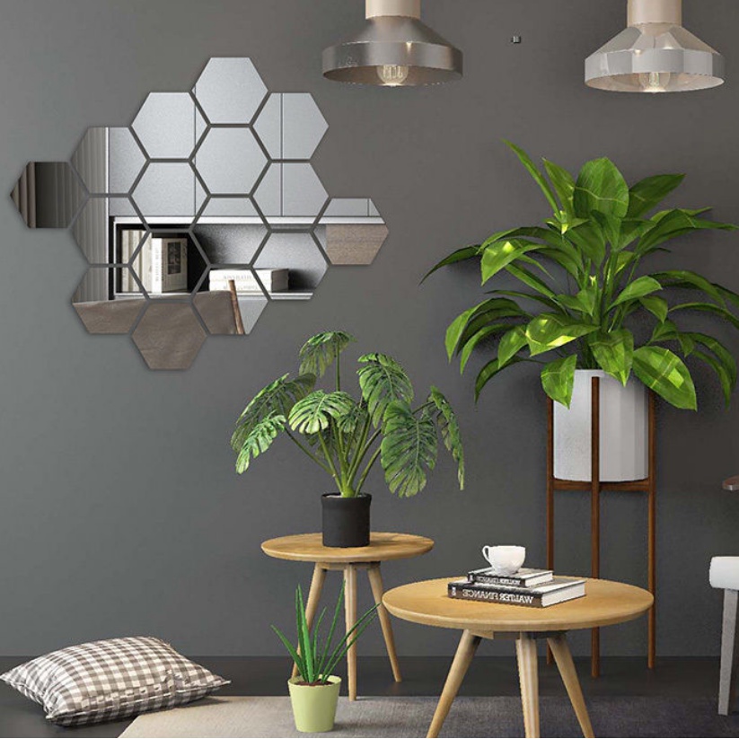Sticker Mirror Wall Decoration Hexagonal Mirror Home Patchwork Mirror ...