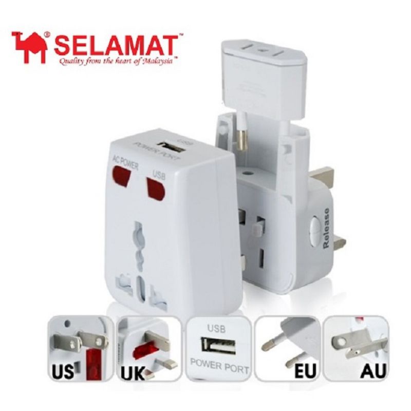 Selamat Universal Travel Adaptor with USB Port (1A) | Shopee Malaysia
