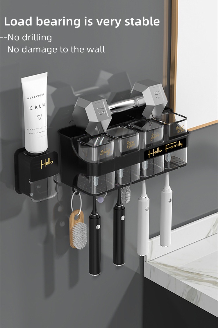 [FUN] Toothbrush Holder Black Nail-Free Bathroom Shelf 2 Cups/3 Cups/4 ...