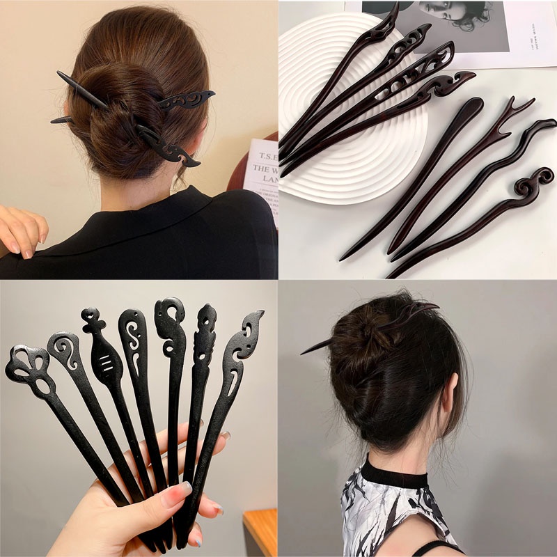 Ebony Hairpin Retro Antique Female Hairpin Simple Handmade Wooden ...