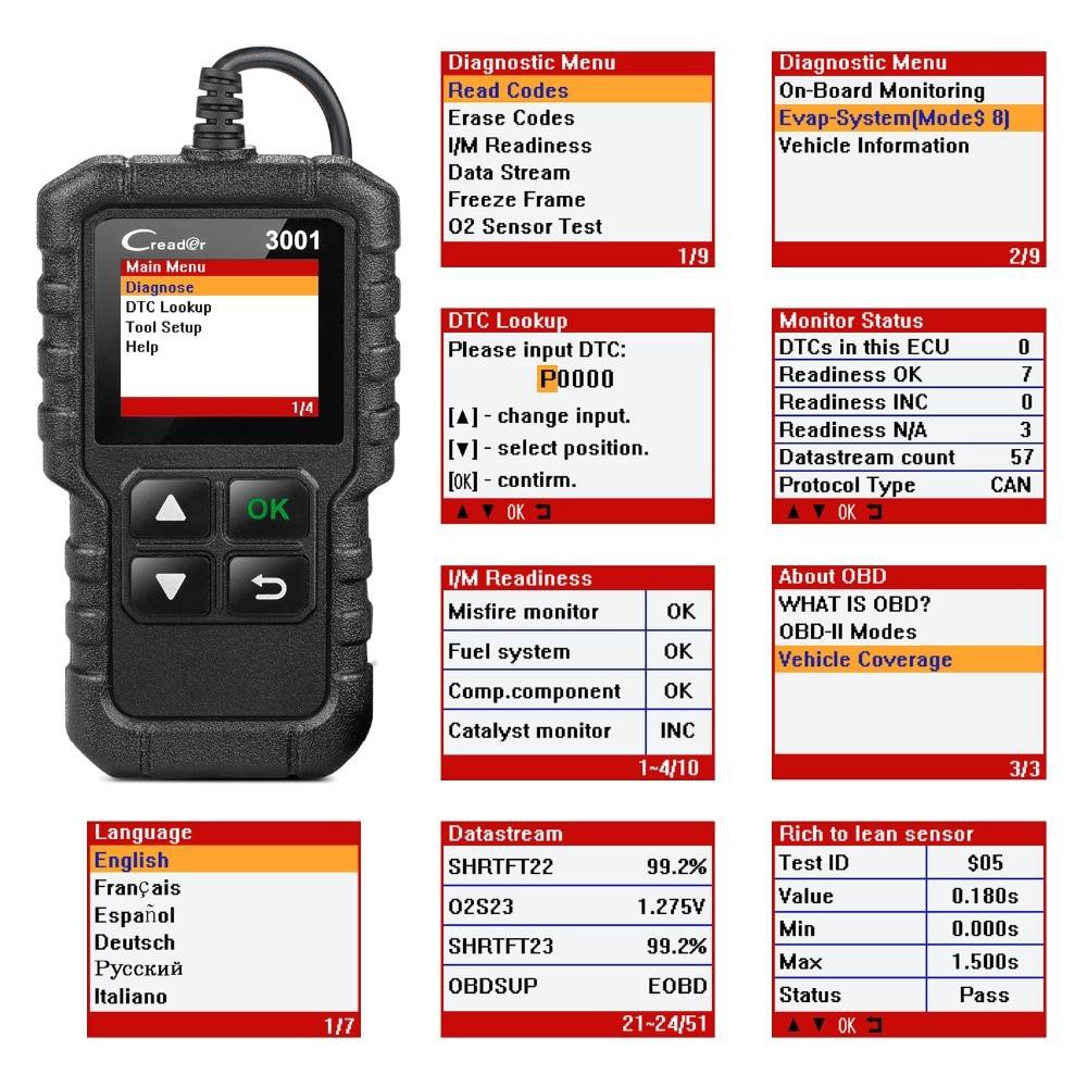 launch X431 CR3001 OBD2 OBDII Code Reader Scanner OBD 2 Creader 3001 ...