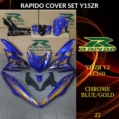 RAPIDO BODY COVER SET Y15ZR V1 V2 LC150 CHROME STICKER (22) - CHROME BLUE GOLD (STICKER TANAM ...