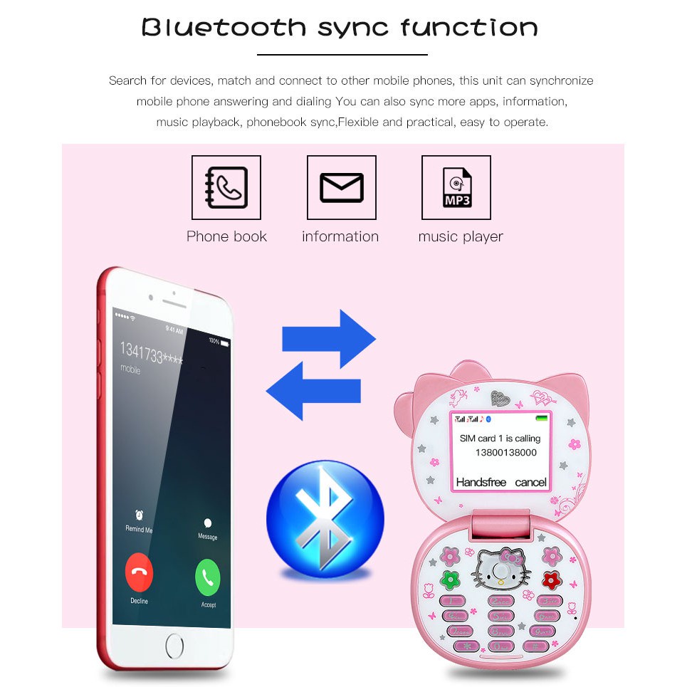 Cute Mini Hello Kitty Girl Phone K688 Quad Band Flip Cartoon Mobile ...