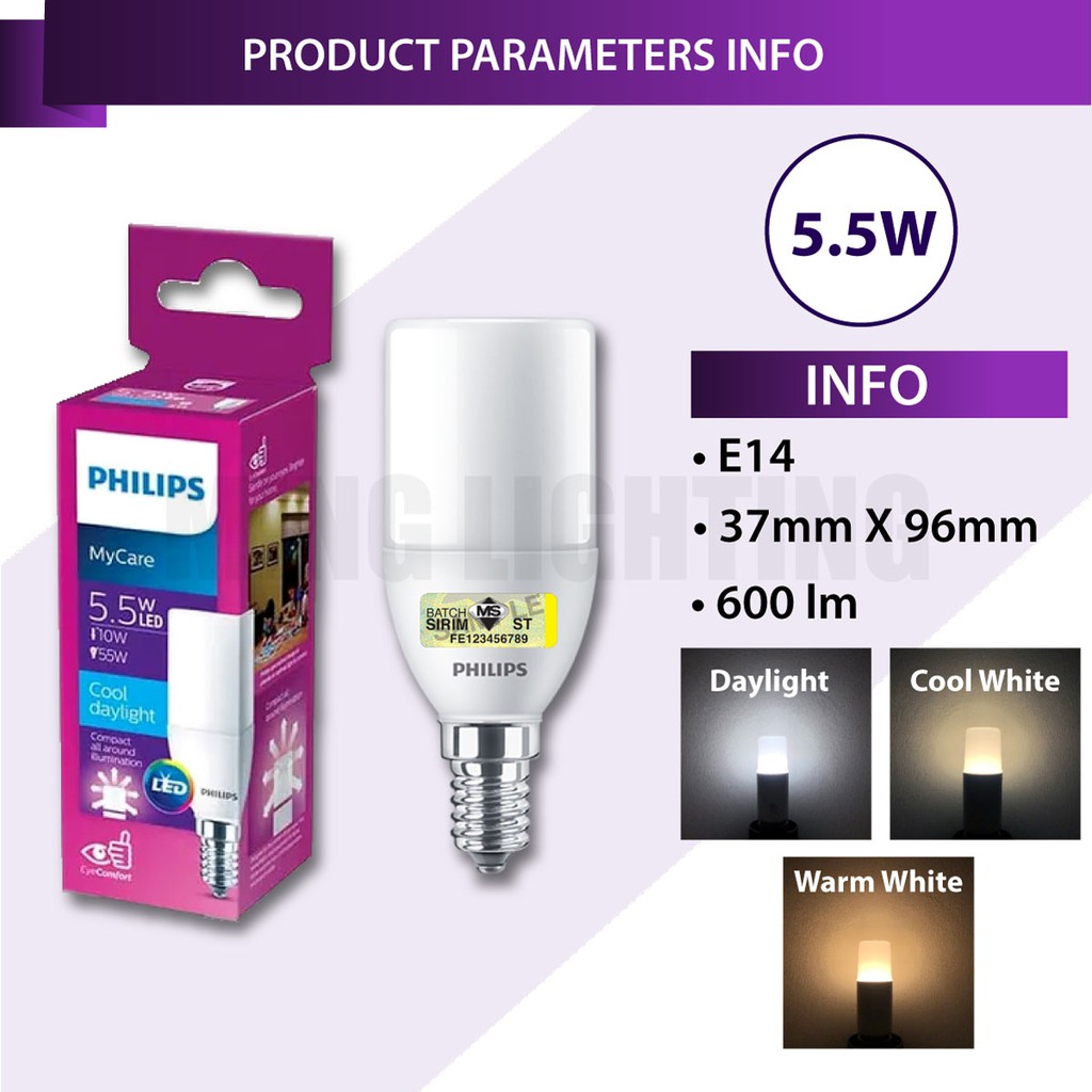 [SIRIM] Philips LED Stick Bulb E14 E27 PLC Energy Saving MyCare Lighting Home Ceiling Lamp Down ...