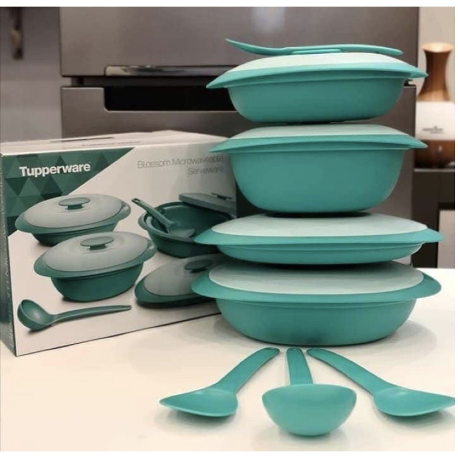 Blossom serving set tupperware turquoise with spoon | Shopee Malaysia