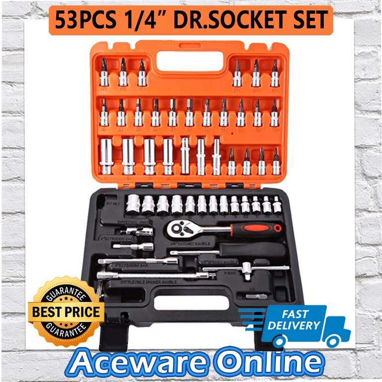 53 Pcs 1/4inch Set Combination Chrome Vanadium Steel Tools With Heavy ...
