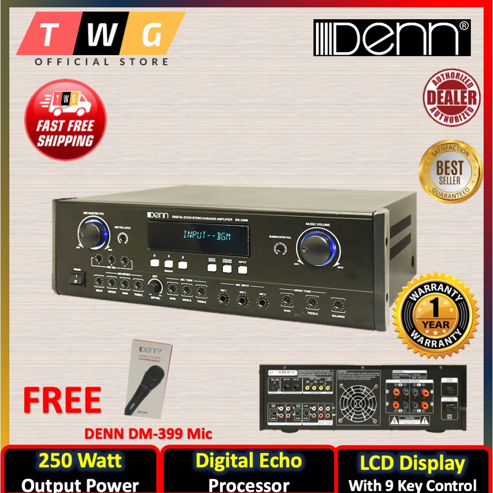 DENN DK-2500 Digital Echo Stereo Professional KARAOKE Amplifier (250W x 2) | Shopee Malaysia