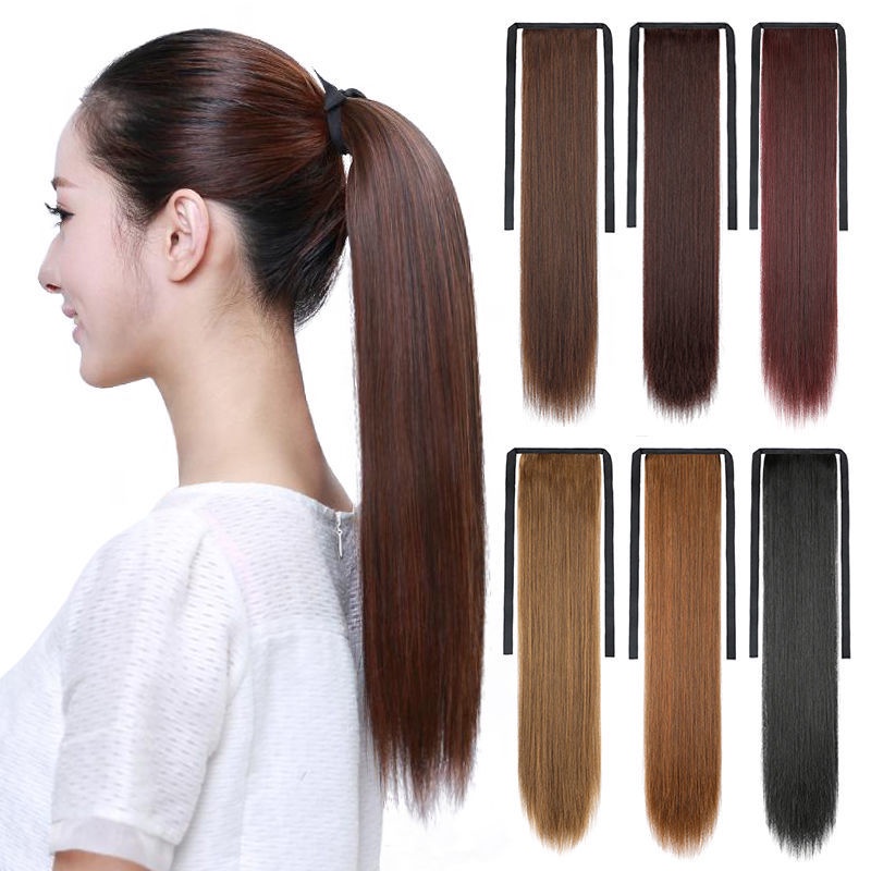 68CM New women's ponytail wigs, extended wigs, lace-up long straight ...