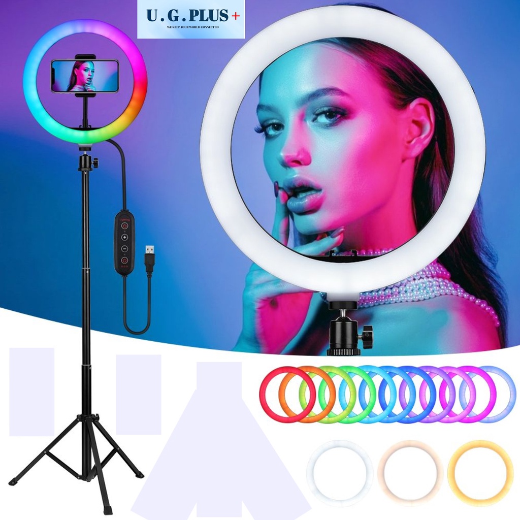 🇲🇾RGB 26cm 3D LED Selfie Ring Light with 210CM Tripod Stand Youtuber FB ...