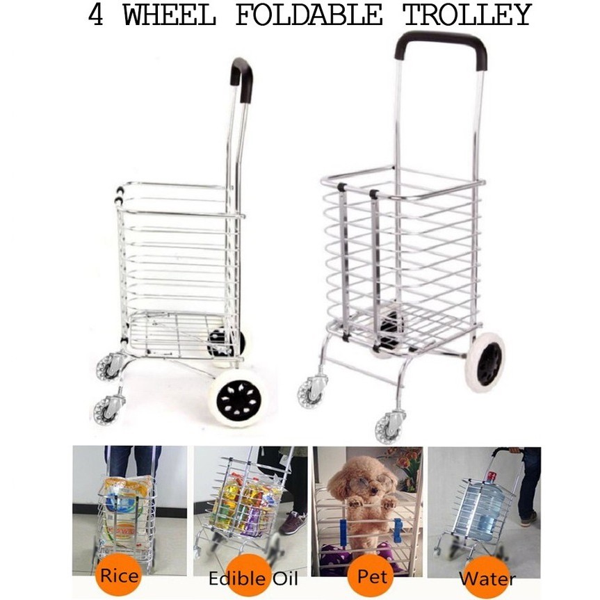 Trolley Aluminium Light Duty Shopping Cart 4 Wheel Troli Beli Belah ...