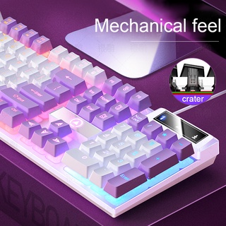 Cute Pink Purple Gaming Keyboard And quiet Mouse Set kit Wired Headset ...