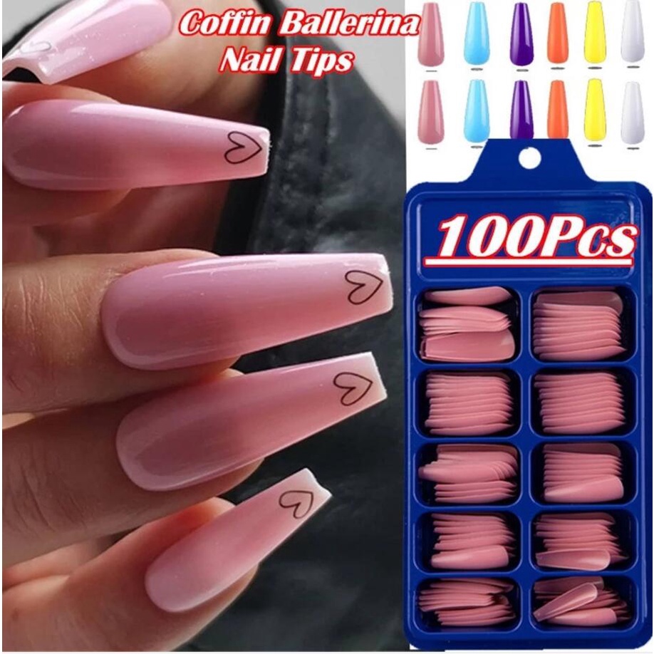 100 Pcs/box Fake Nails, Kuku Palsu, Ballet Drop-shaped Nail Patches ...