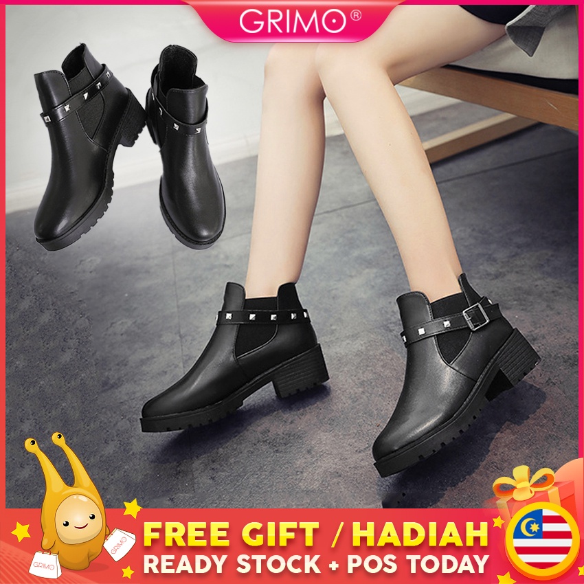 READY STOCK💝GRIMO Bulletin Glossy Boot Women's High heel Highheel ...