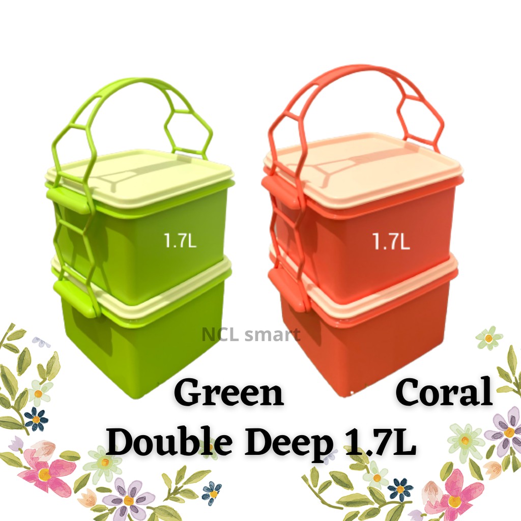 Tupperware Double Deep with cariolier 1.7L Coral Green Color bungkus ...