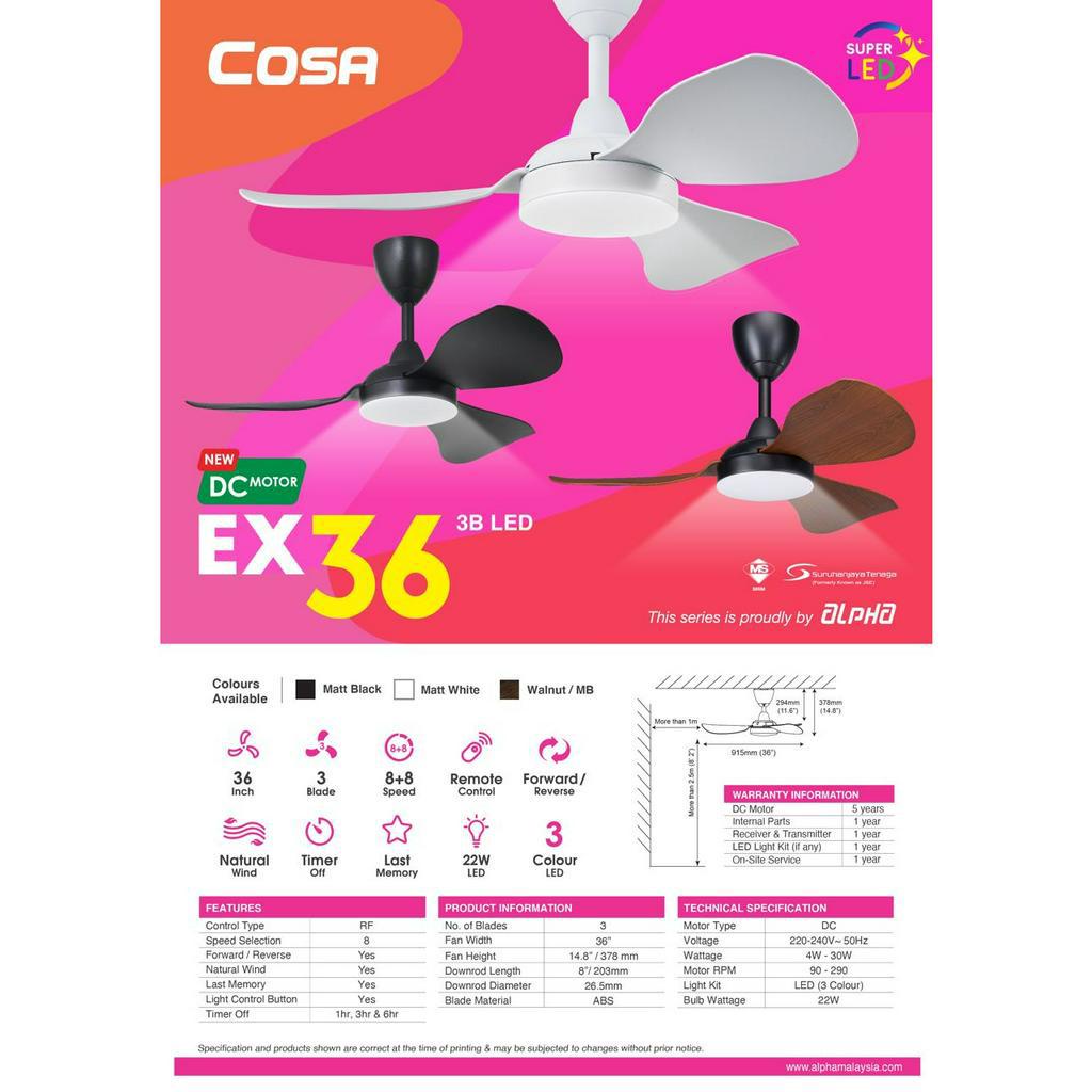 ALPHA COSA EX36 LED 3B 36 inches DC Ceiling Remote Fan | Shopee Malaysia
