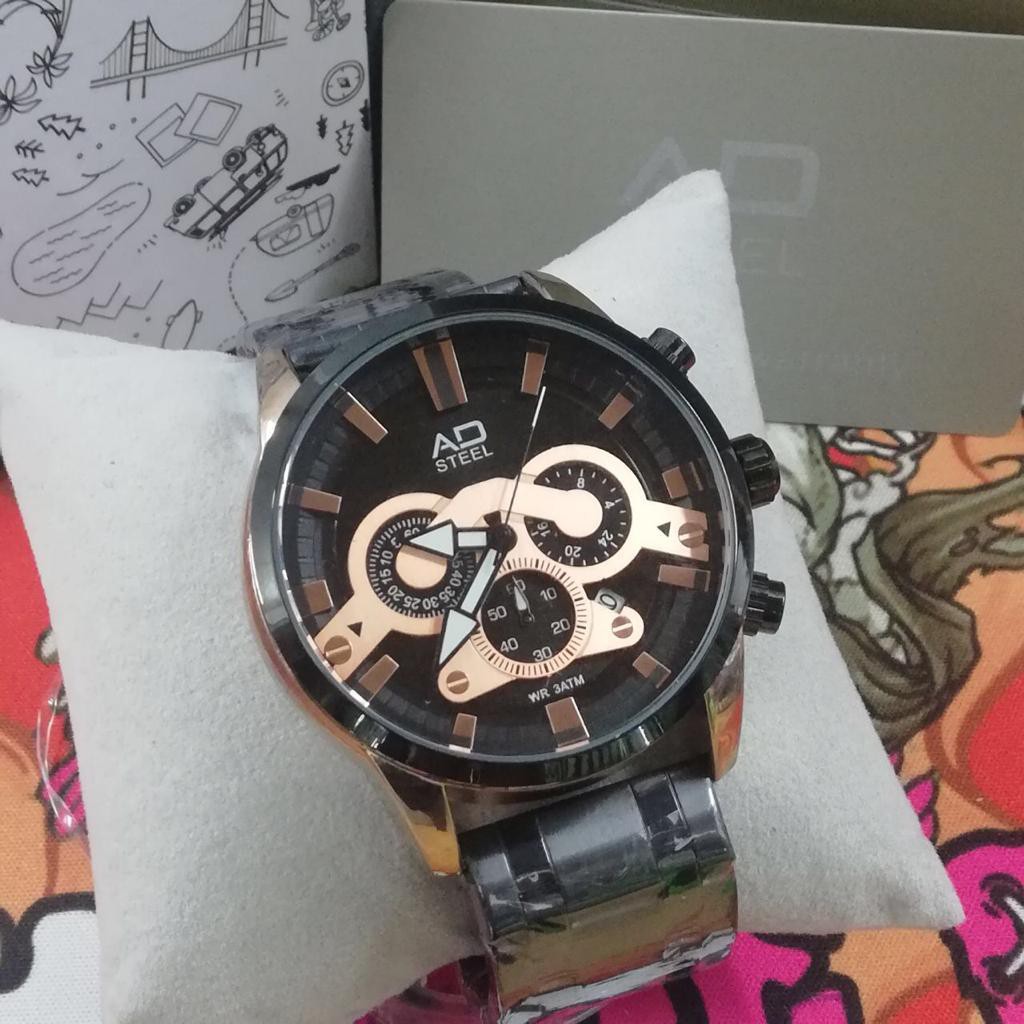 [READY STOCK] AD STEEL MEN WATCH 03 *ROSE GOLD/BLACK (WITH 1 YEAR ...