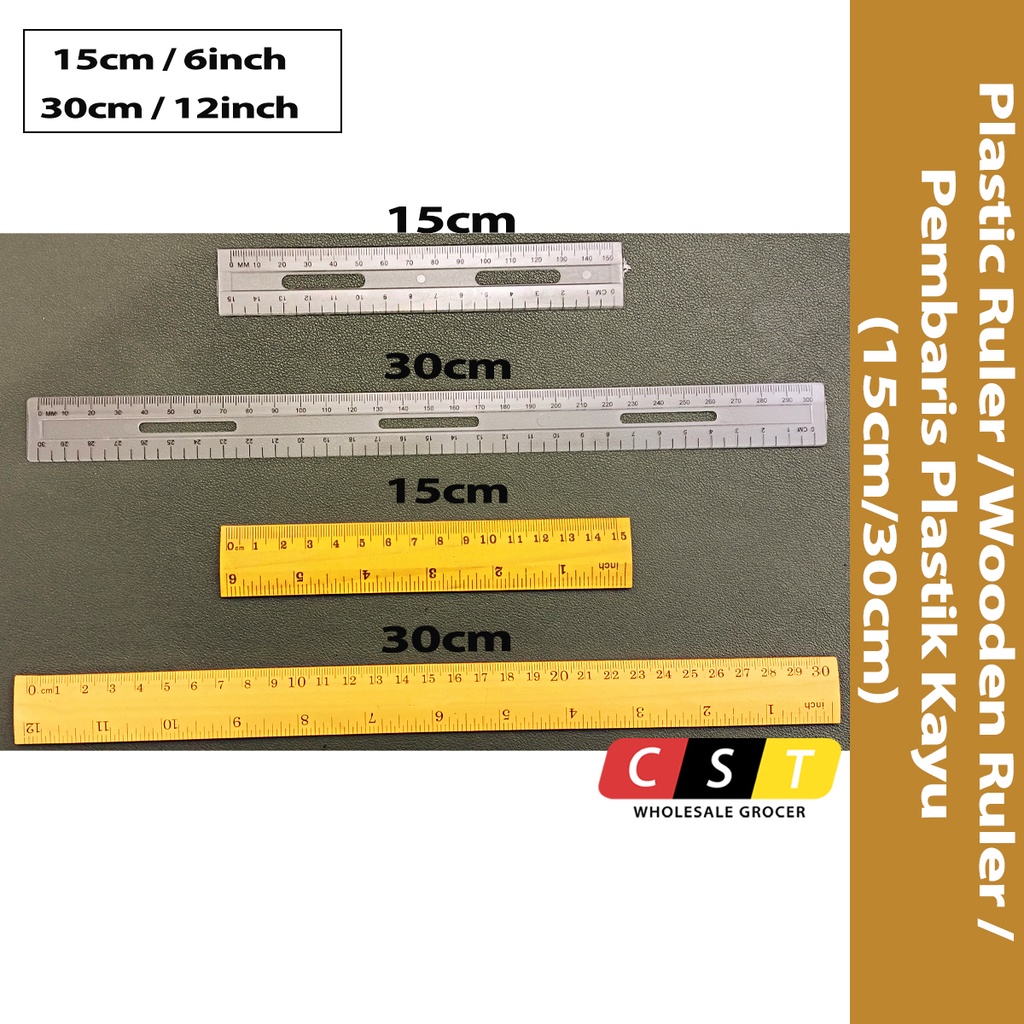 Plastic Ruler / Wooden Ruler / Pembaris Plastik Kayu / Measuring Ruler (15cm / 30cm) | Shopee ...