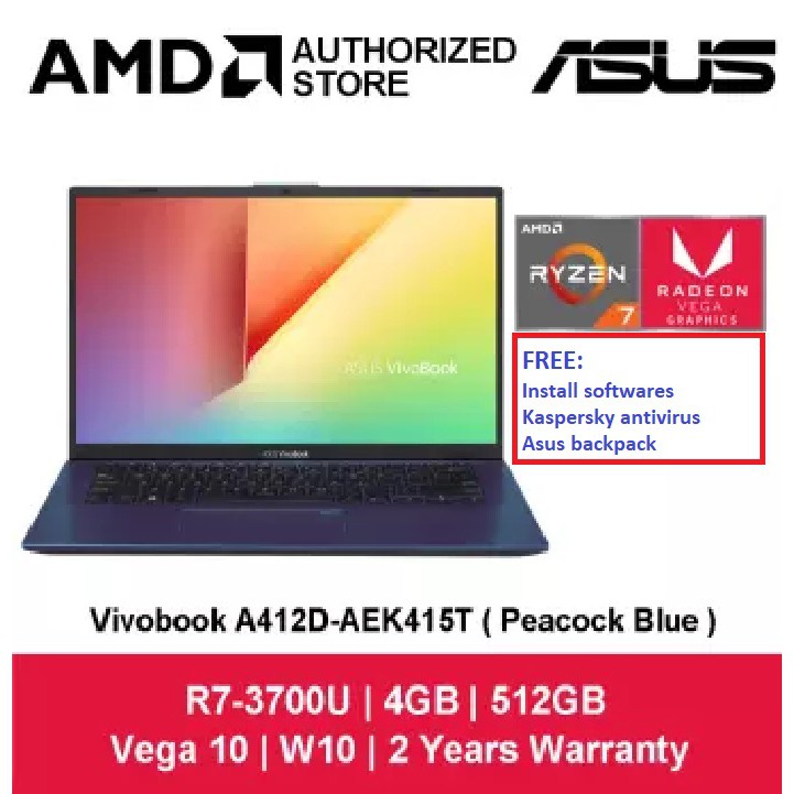 Asus Vivobook A412D-AEK415T 14 FHD Laptop Peacock Blue ( Ryzen 7-3700U ...