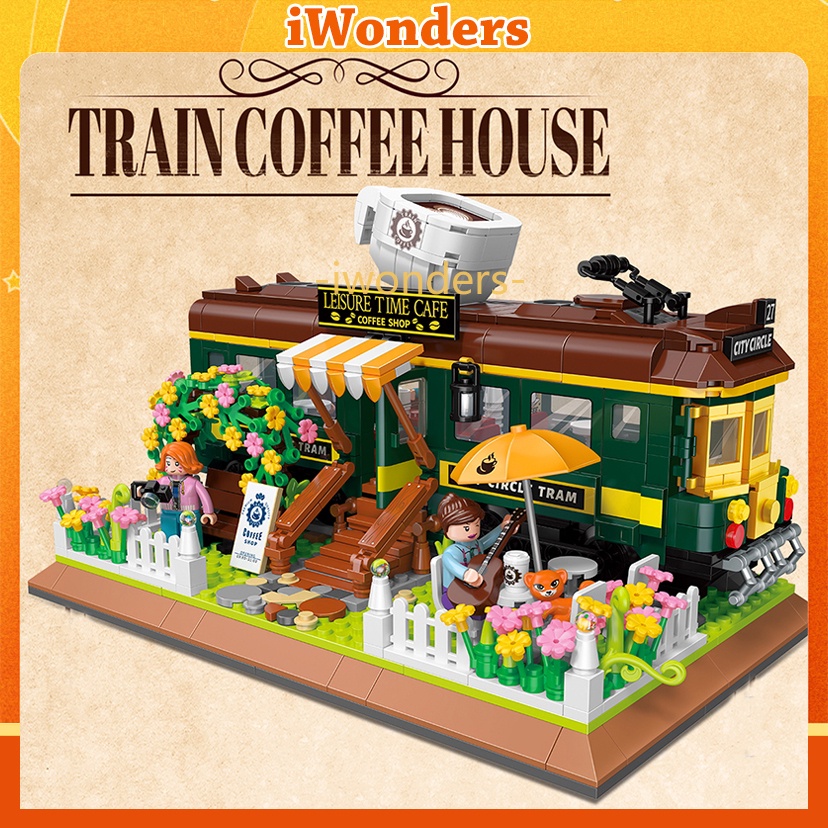 Creative Buliding Block Train Coffee House Education DIY Model Pop Home ...