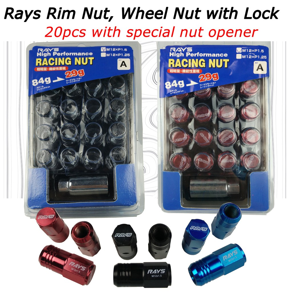 Rays Steel Wheel nut, Lug Nut with 4 lock nut and Nut Opener (20pcs/set ...