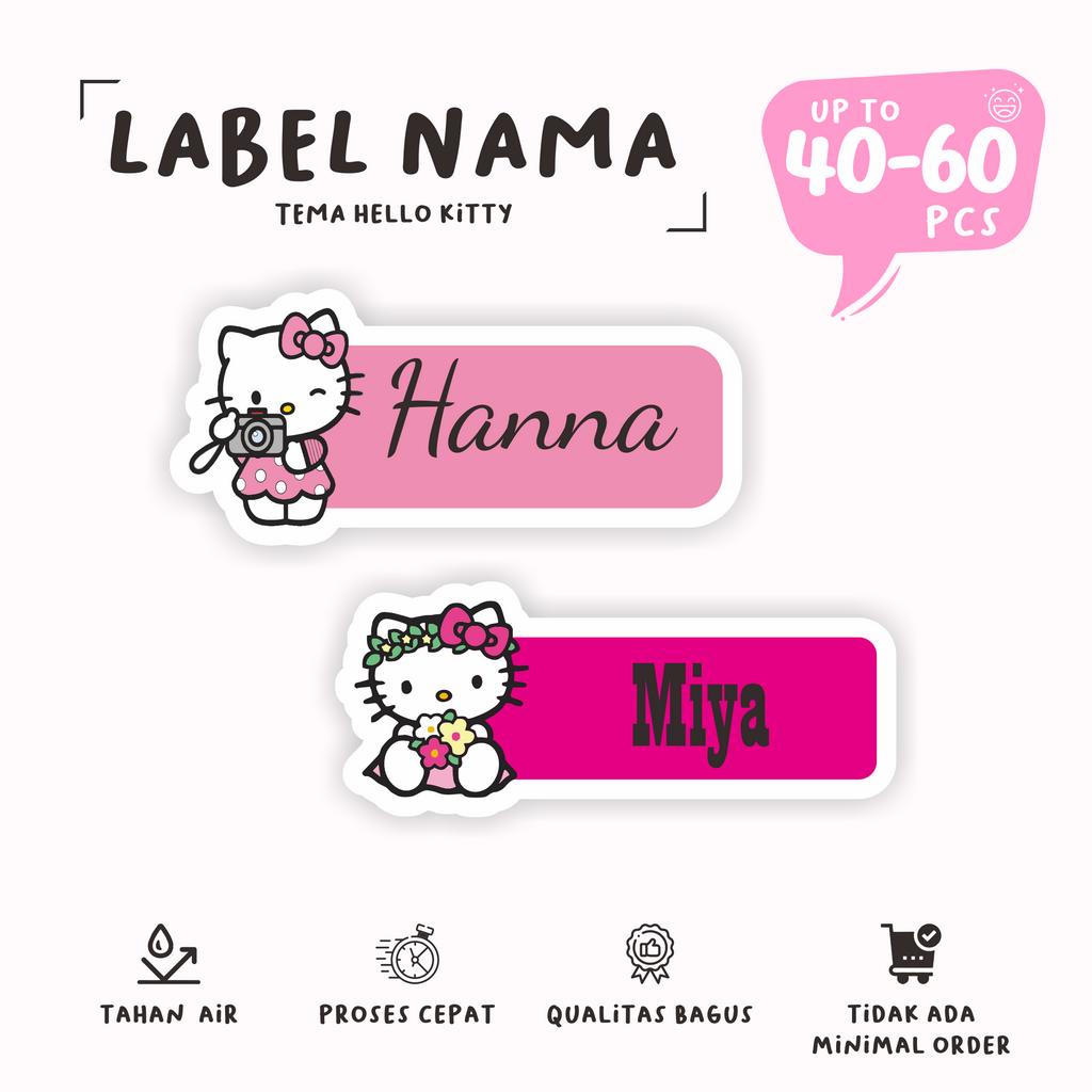 (40-60 Pcs) Print HELLO KITTY Theme Name label Sticker Can custom Name ...