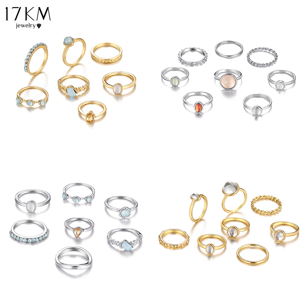 17KM 8pcs/set Simple Gold Silver Ring Set Crystal Twist Hollow Rings ...