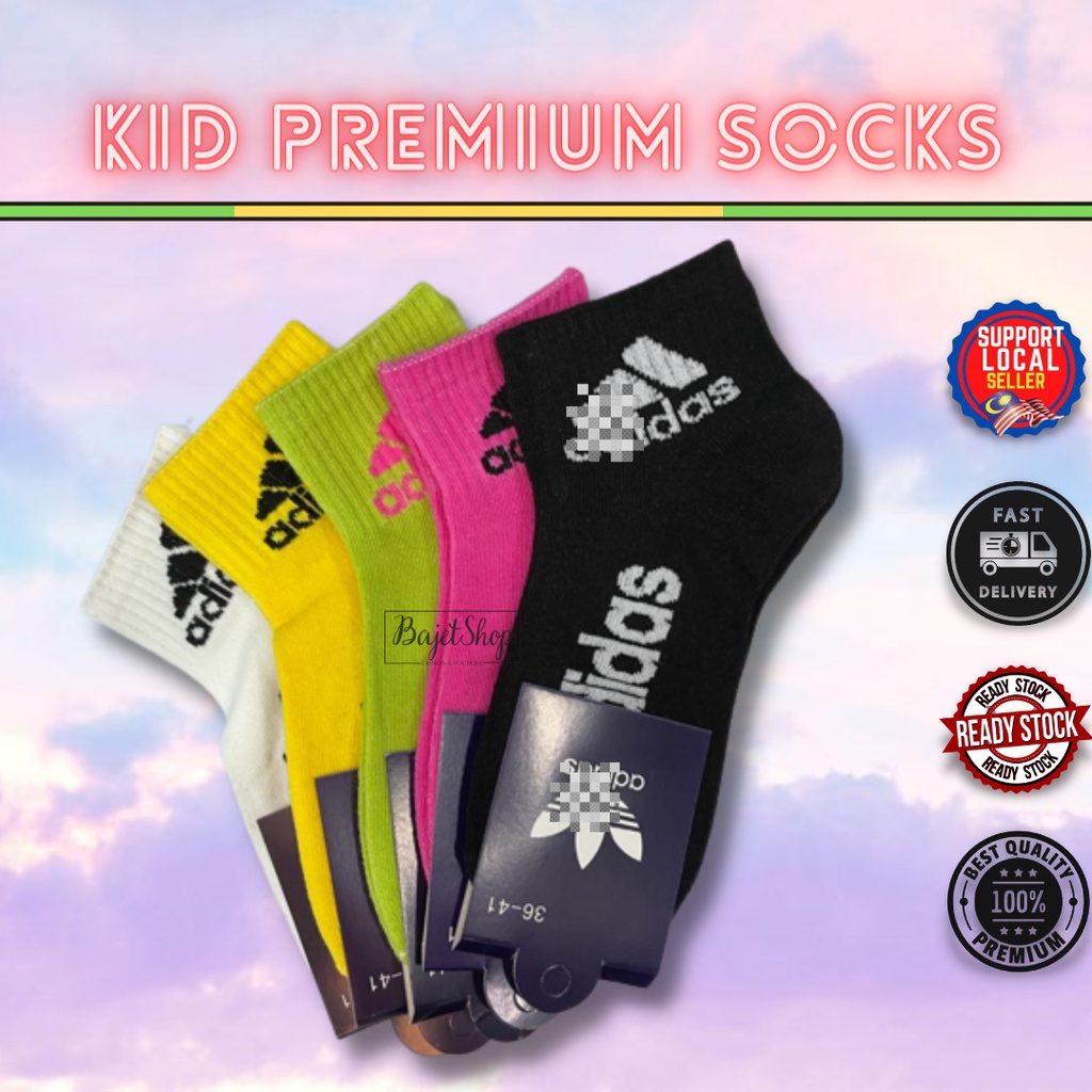 Adidas Branded Kid Socks Unisex Children Stocking Cotton Plain Jenama ...